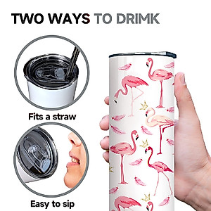 Cute Flamingo Tumbler With Lid and Straw, 20 oz Insulated Coffee Travel Mug, Gifts for Women, Pink Decor