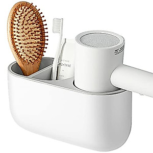 TOPHOME Hair Dryer Holder Wall Mounted Bathroom Hair Tool Organizer Blow Dryer Holder Storage Basket for Blow Dryer, Hair Straighteners, Brushes, 3 Sections(Gray&White)