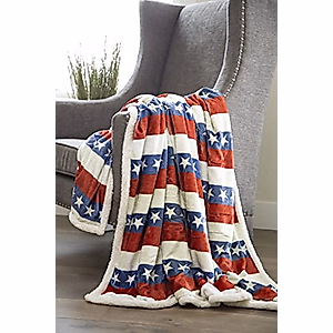 Carstens Americana American Flag Plush Sherpa Throw Blanket 54" x 68", White