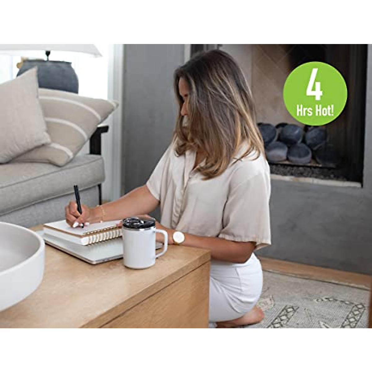 REDUCE Travel Coffee Mug, 18 oz - Insulated Mug for Hot Tea, Coffee and Other Hot Drinks - With Flo-Motion Lid and Handle - Single-Serve and Cupholder Friendly - Stone