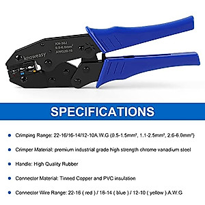 Knoweasy Wire Terminals Crimping Tool Kit, AWG20-10 Insulated Ratcheting Crimper with 700PCS Assorted Butt, Bullet, Spade, Fork and Ring Crimp Terminals Connectors