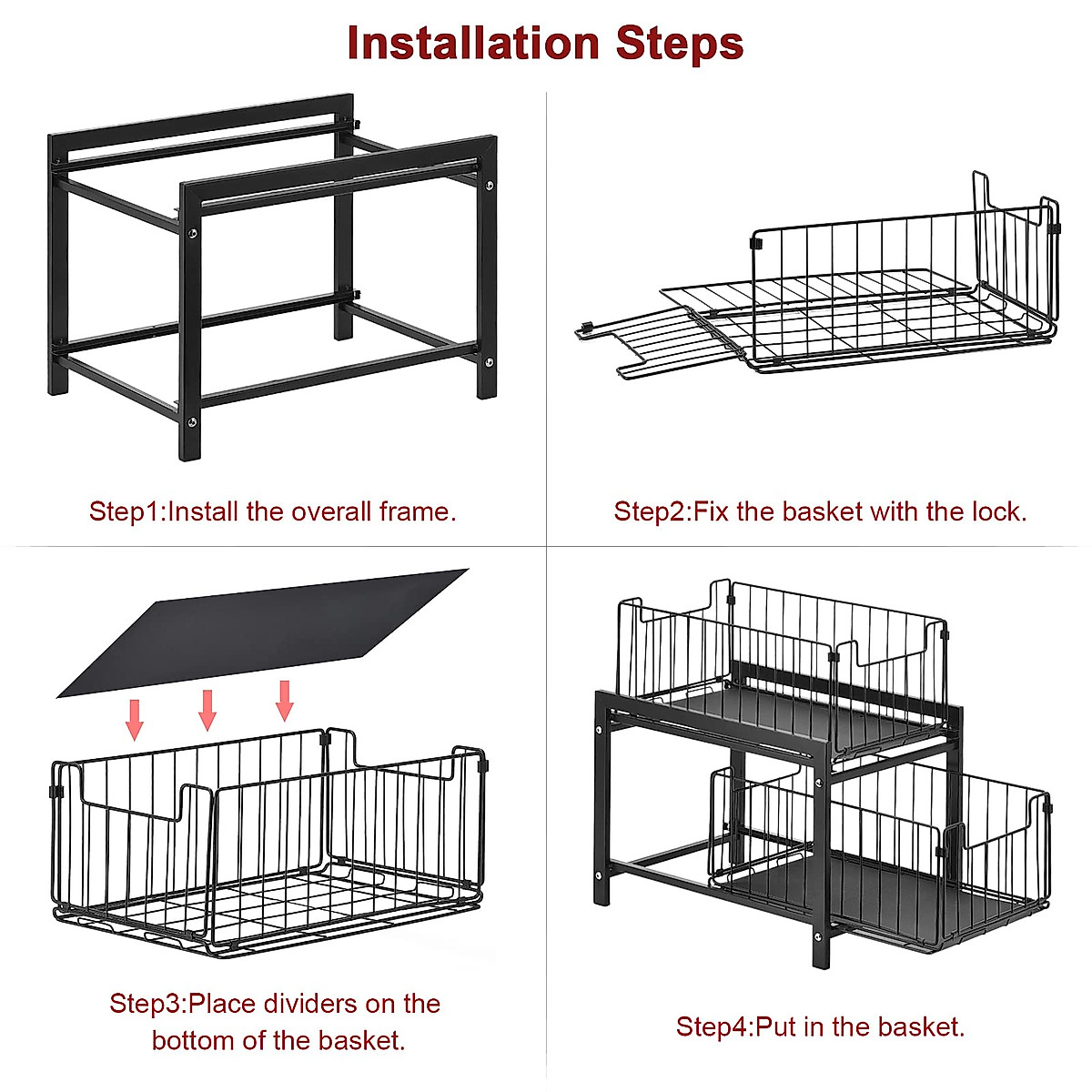 XCELLENT GLOBAL XG 2 Tier Under Sink Kitchen Organizer with Pull-Out Sliding Basket Drawer, Cabinet Organizers and Storage for Kitchen, Bathroom, Cabinet HG659