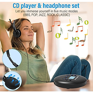【𝟐𝟎𝟐4 𝐔𝐩𝐠𝐫𝐚𝐝𝐞𝐝】 CD Player Portable, MONODEAL Portable CD Player with Headphones,Small Personal CD Player with LCD Display,Anti-Skip/Shockproof, Rechargeable Walkman CD Player for Car