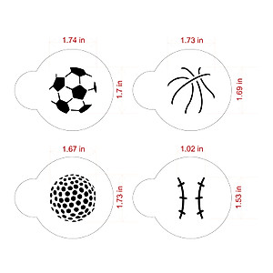 Designer Stencils Small Sports Ball Cupcake and Cookie Stencils (Basketball - Golf - Soccer - Baseball), Beige/semi-transparent
