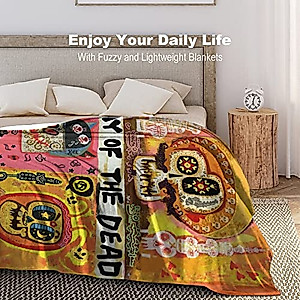 SKYNORA Day of The Dead Blankets Gifts for Women Men Cozy Women Skull Flannel Fleece Blanket Day of The Dead Blankets Gifts Fuzzy Throw Blankets for Bedroom Living Rooms Sofa Couch