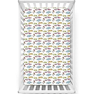 Vintage Car Themed Fitted Mini Crib Sheets,Portable Mini Crib Sheets Soft & Stretchy Fitted Crib Sheet-Baby Sheet for Boys Girls,24“ x38“,Multicolor