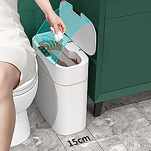 Automatic Trash Can with Lid for Bathroom, Motion Sensor Garbage Bin Waterproof Plastic Smart Rubbish Bin, 2.6 Gallon Slim Touchless Garbage Can for Bedroom, Kitchen, Living Room, Office(No Battery)