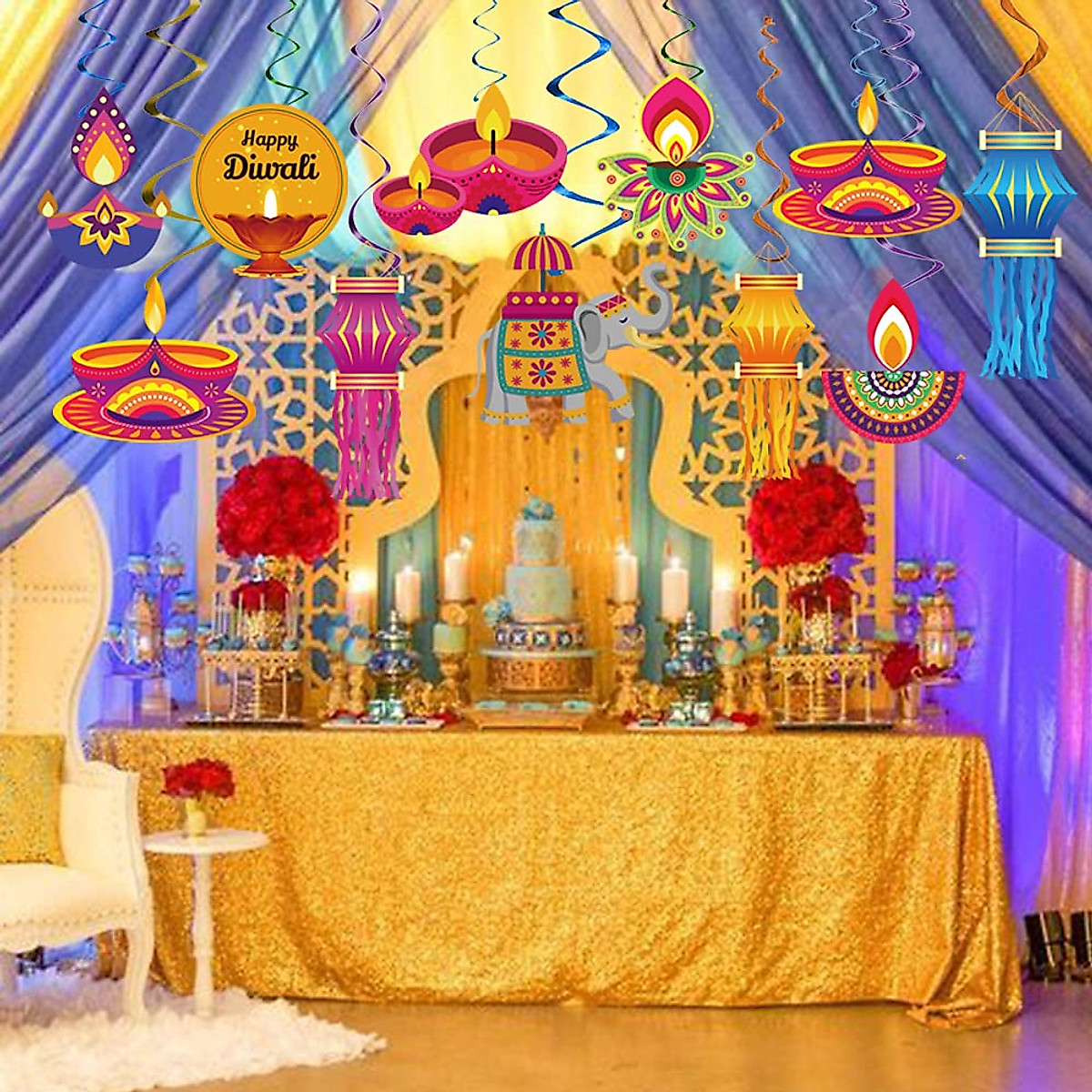 Happy Diwali Hanging Swirls Party Decoration Supplies - Festival of Lights Deepavali Hanging Decoration Kit for Home