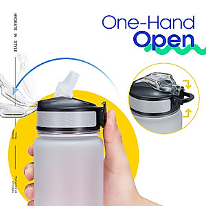 Giotto 32oz Large Leakproof BPA Free Drinking Water Bottle with Time Marker & Straw to Ensure You Drink Enough Water Throughout The Day for Fitness and Outdoor Enthusiasts-Ombre Gray Black