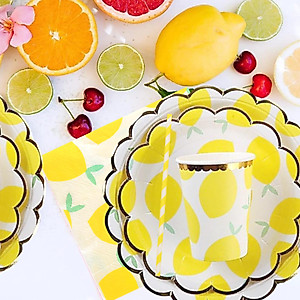 Fiesec Lemon Bridal Shower Decorations, Lemon Bachelorette Party Supplies, Hanging Swirl Balloon She Found Her Main Squeeze Glitter Banner Tablecloth Plate Napkin Cup Cake Topper Gold Yellow