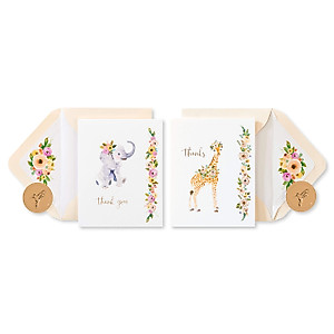 Papyrus Baby Thank You Cards with Envelopes, Elephant & Giraffe (20-Count)