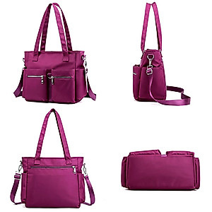 Womens Tote Bags Multi Pocket Soft Nylon Shoulder Bag Waterproof Travel Work Purse and Handbags (Black)