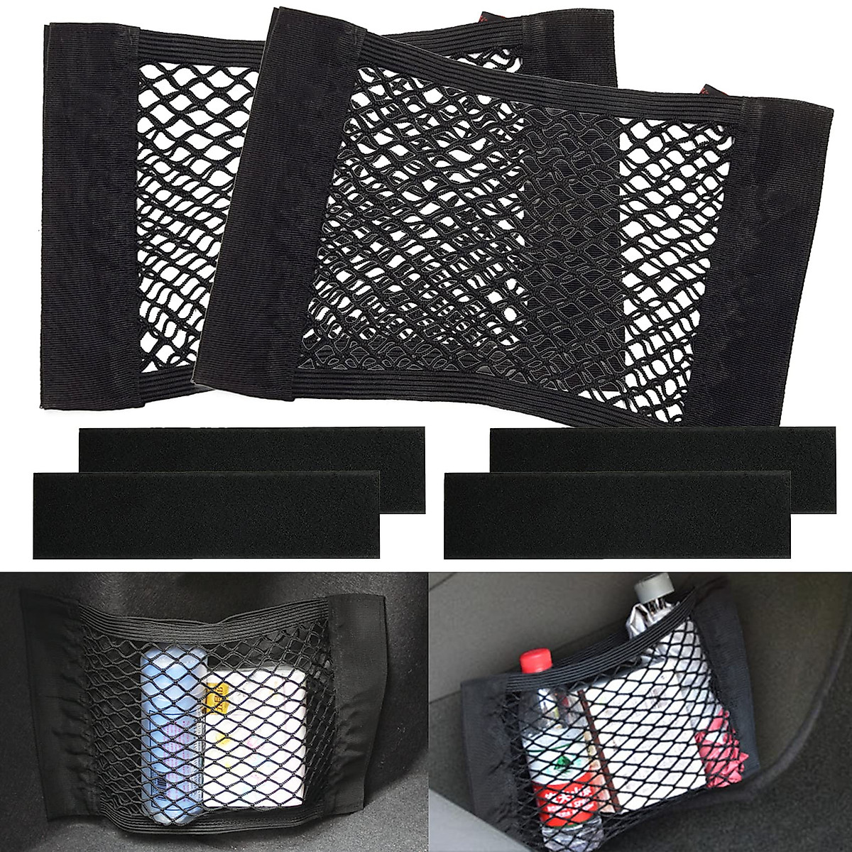 2 Pack Universal Mesh Cargo Net Car Storage Net, Universal Mesh Cargo Net for Car Trunk Storage, Wall Sticker Organizer Pouch Bag Storage, Mesh Organizers Fit for Cars, SUVs, Trucks(15.75 * 9.84 Inch)