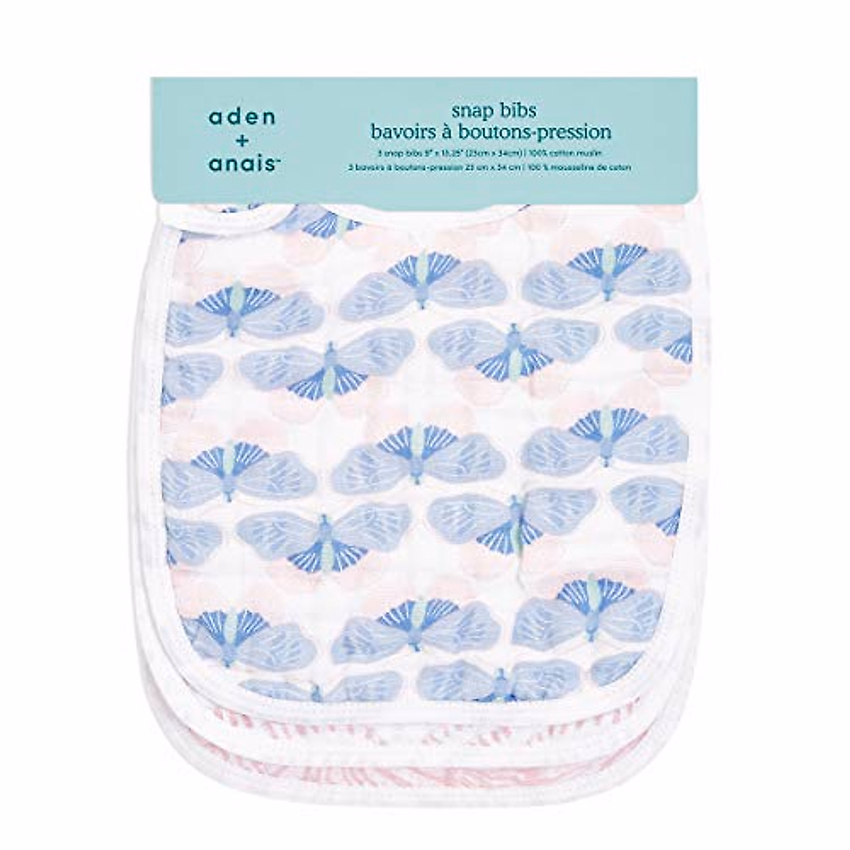 aden + anais 100% Cotton Muslin Snap Bib – Super Absorbent, Soft 3-Layer Baby Bib for Boys & Girls with Adjustable Snap-Closure for Teething, Eating, Drooling, 3-Pack, Deco