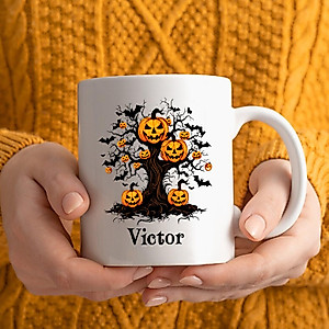 Personalized Halloween Mug, Pumpkin Tree Halloween Coffee Mug, Custom Pumpkin Ceramic Mug With Name, Novelty Halloween Day Pottery Mug, Horror Lovers Gifts, Unique Pumpkin Tree Porcelain Mug