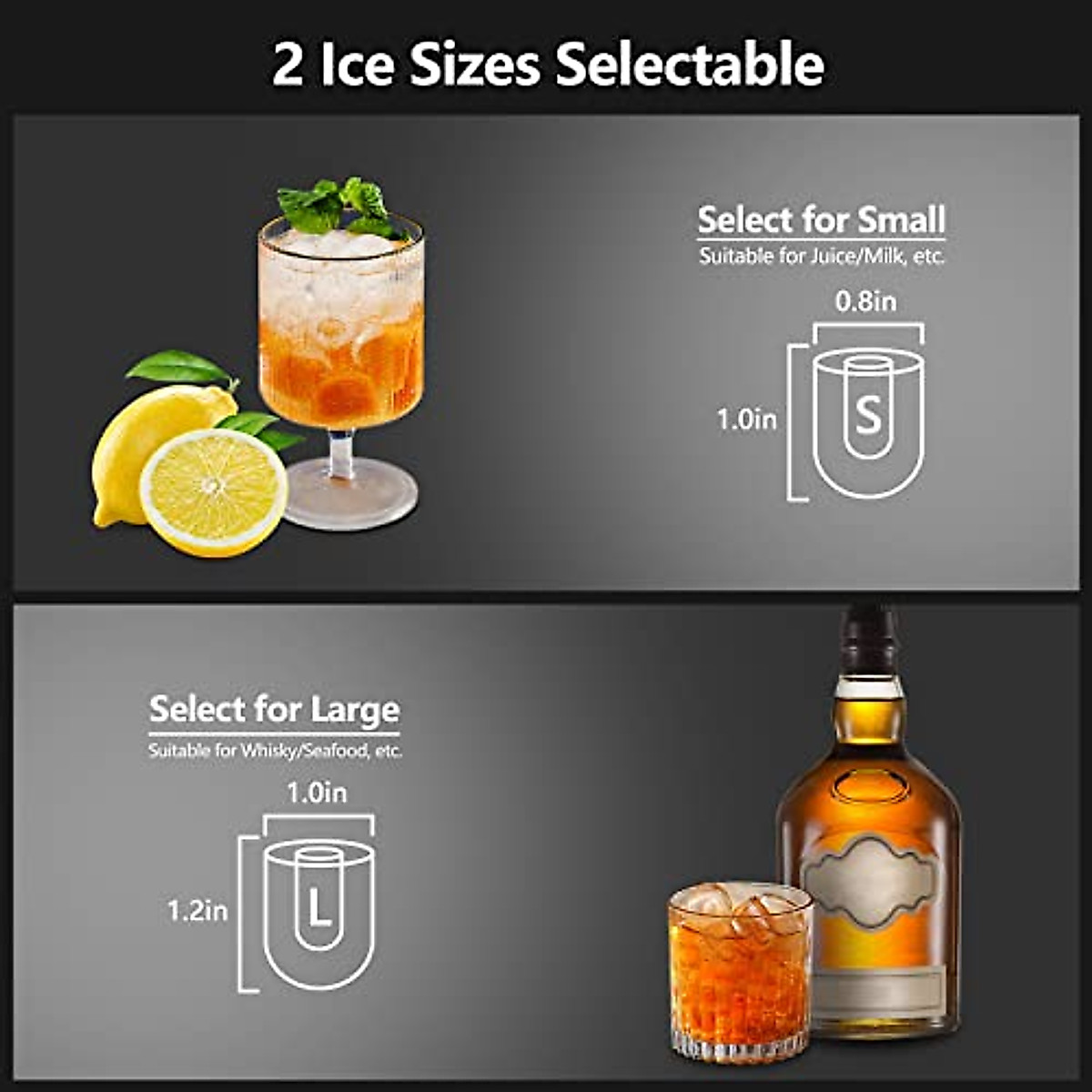 KUMIO Ice Makers Countertop with Self-Cleaning, 9 Pcs/6-8 Mins, 26.5 Lbs/24 Hrs, 2.1L Water Tank, 2 Sizes of Bullet Ice for Home/Party, LCD Digital Control Panel, Ice Basket & Scoop, Stainless Steel