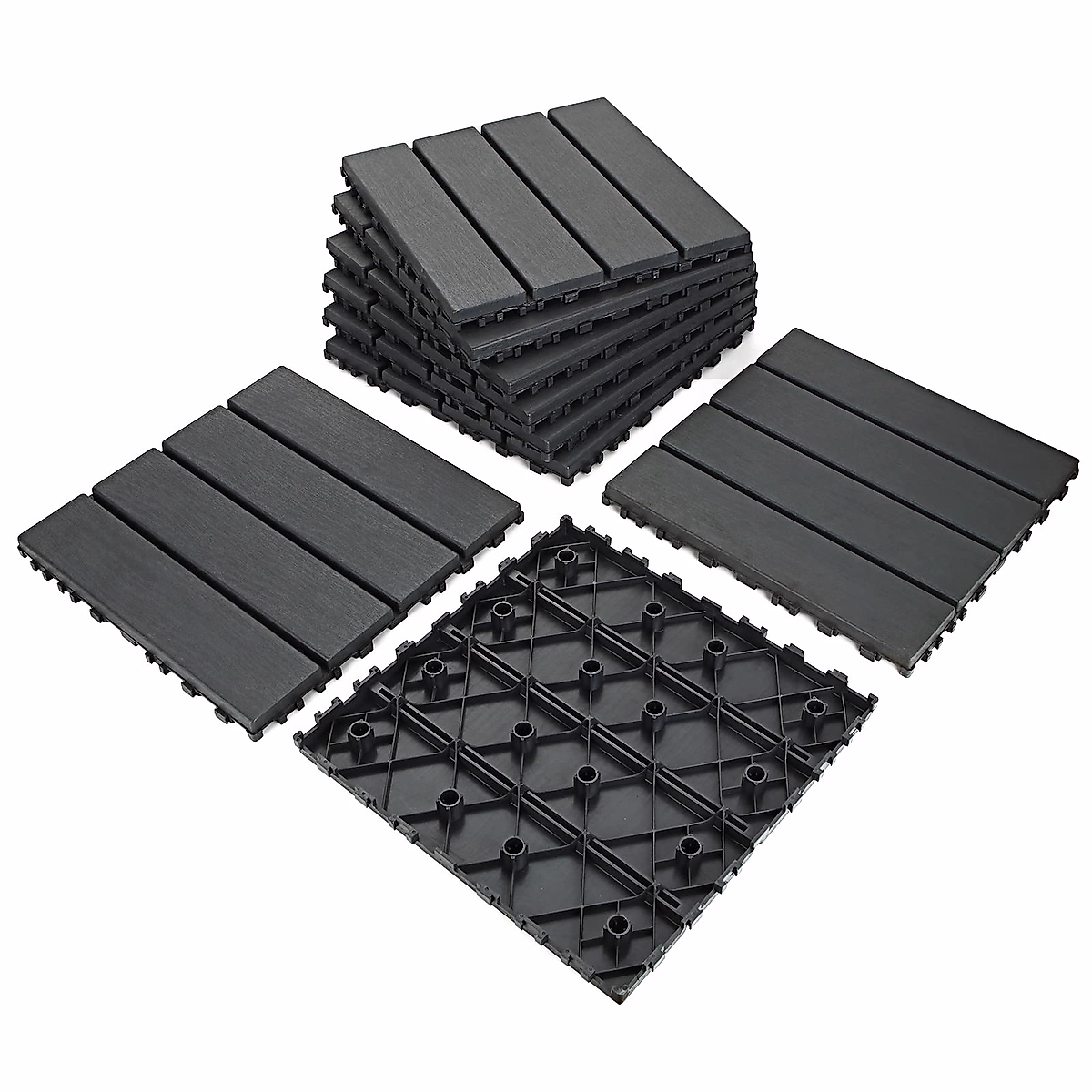 9 Pack Plastic Interlocking Deck Tiles, 12x12 Inch Patio Deck Tiles, Square Composite Decking Tiles, Waterproof Outdoor Plastic Flooring Tile for Balcony Porch Backyard Poolside, All Weather Use