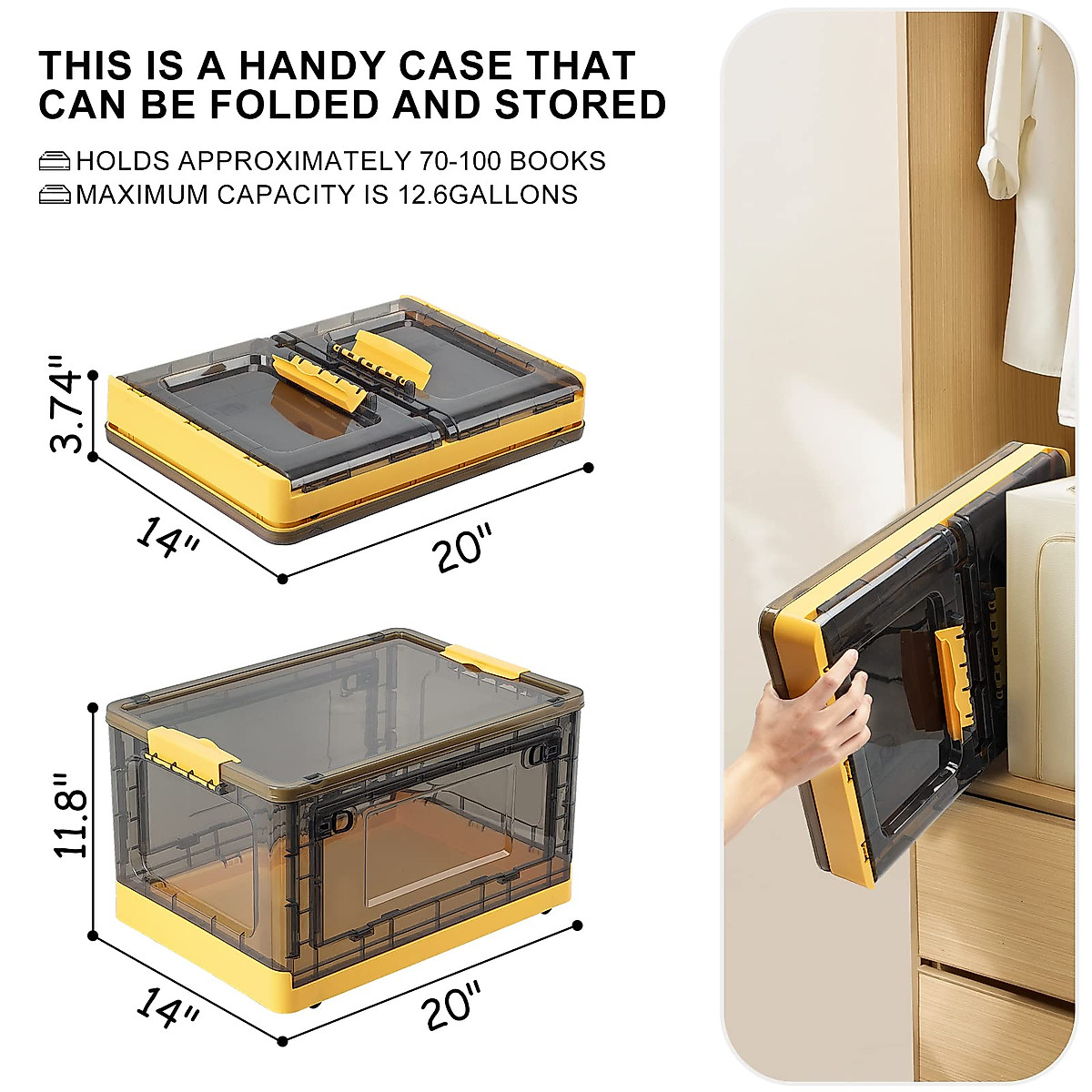 Fccabin Storage Bins With Lids, 12.6 Gal/50Qt Storage Containers Cubes With Wheels and Sturdy Three-Sided Doors Design for Bedroom/Livingroom/Kitchen/Office Plastic Storage Bins 3 Pack-Yellow