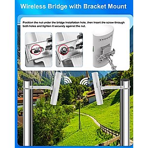 5.8G Wireless Bridge with Pole/Wall Mount Bracket - Extend Starlink Internet Access Outdoor, 2 Miles Point to Point WiFi Bridges with PoE Adapter, 2-Pack