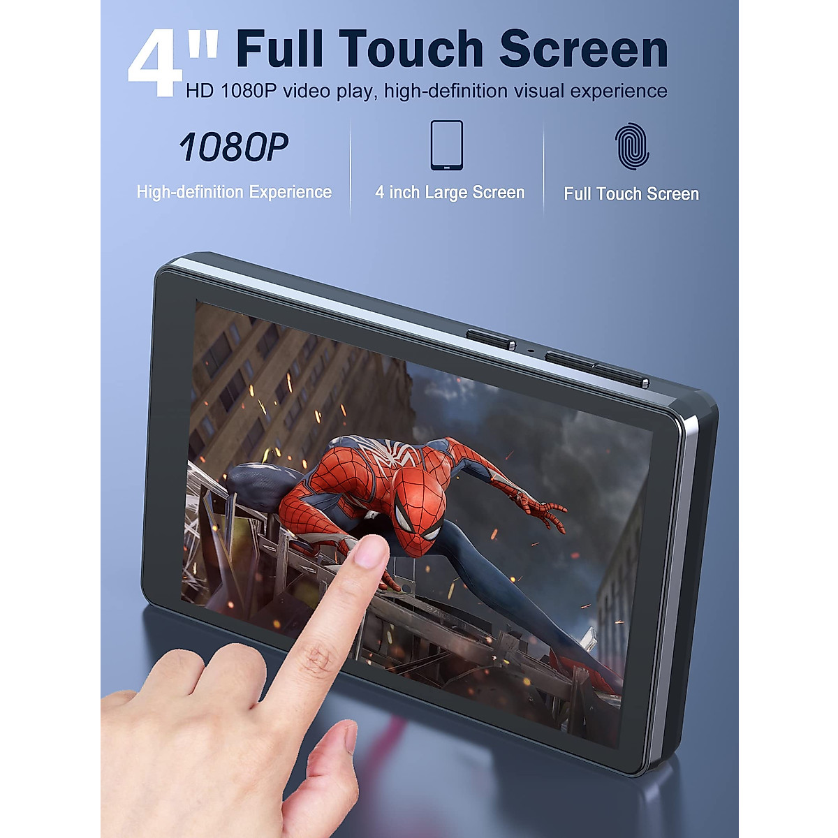 MP3 Music Player with Bluetooth,4“ Full Touch Screen MP3 MP4 Player with Speaker, Portable HiFi Sound MP3 Player with FM Radio,Clock,Recording,E-Book,Calendar for Kids,Jogging Up to 256GB