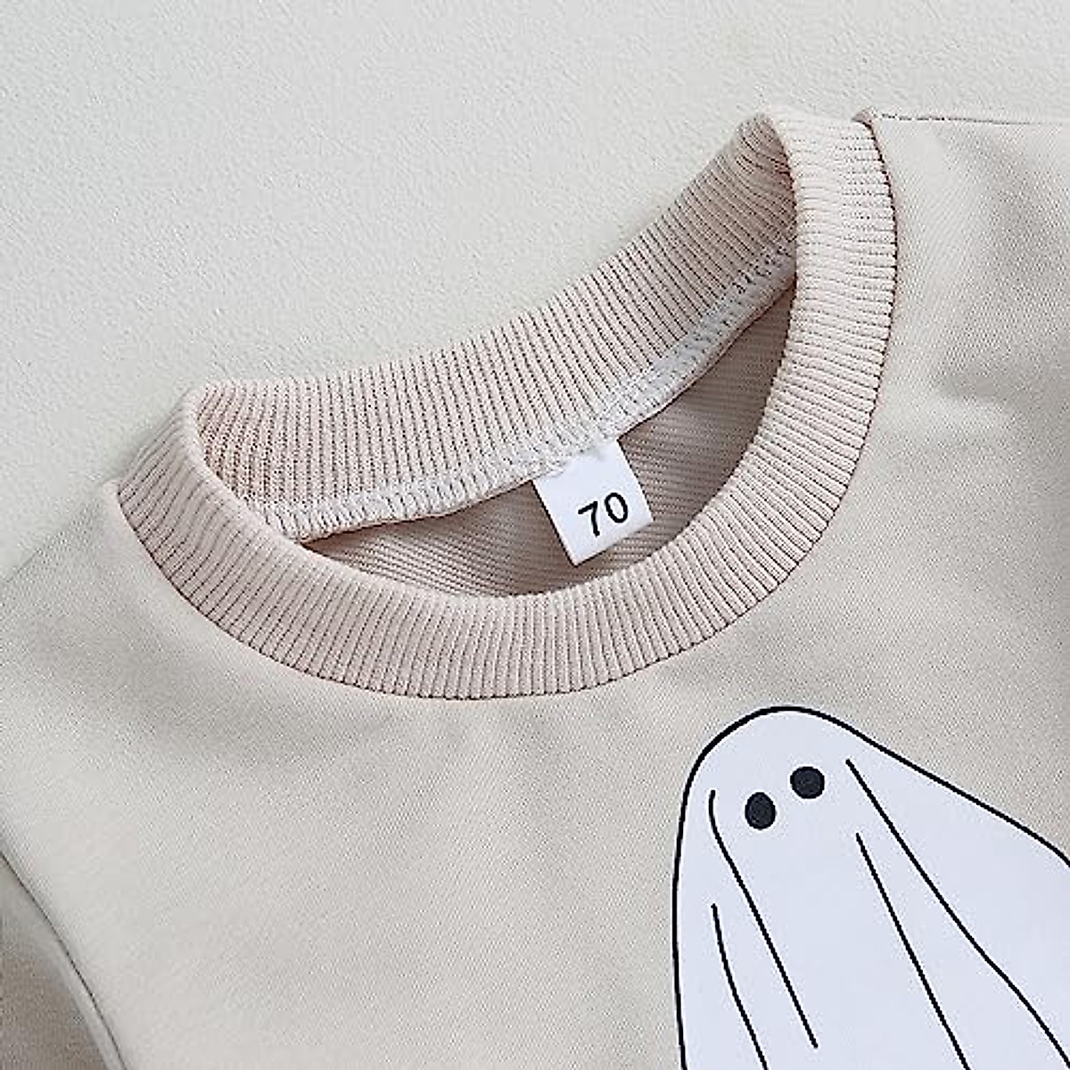 Lamuusaa Newborn Baby Boy Halloween Outfit Ghost Crewneck Sweatshirt Tops Checkerboard Pants Halloween Baby Clothes 0-3T