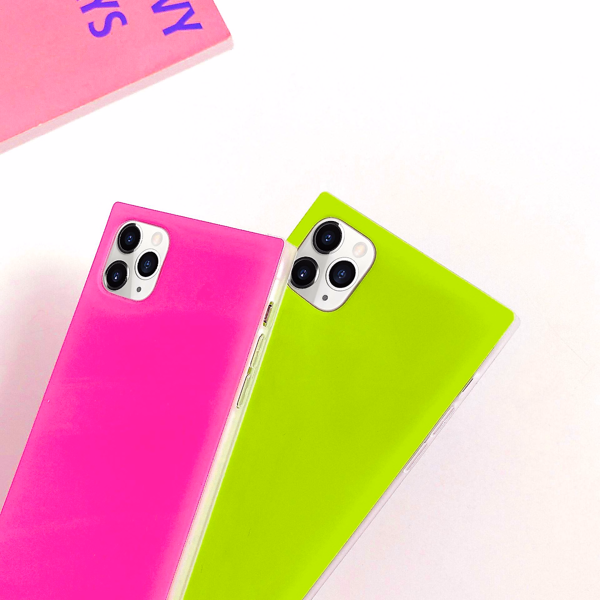 Omorro for Square iPhone 11 Pro Max Case for Women Men Neon, Brigth Cute Fluorescence Luxury Flexible Soft Slim TPU Rubber Gel Bumper Chic Square Edge Protective Hot Pink Girly Square Phone Case