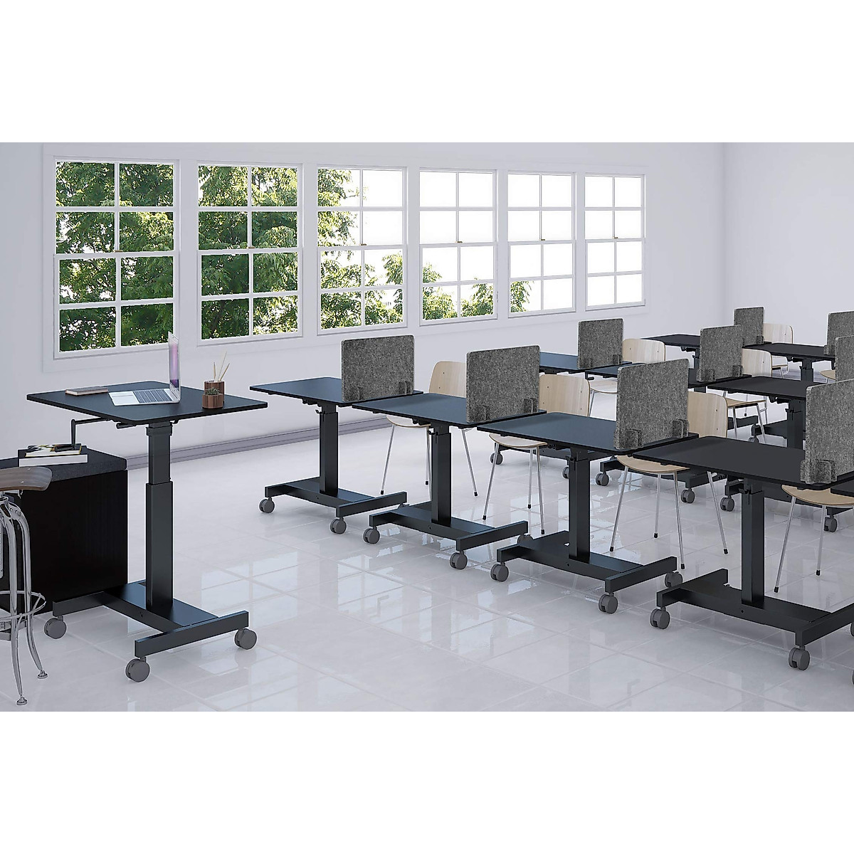 Stand Up Desk Store ReFocus Raw Noise and Distraction Reducing Freestanding Acoustic Desk Divider Mounted Privacy Panel (Anthracite Gray, 20.9" x 16")