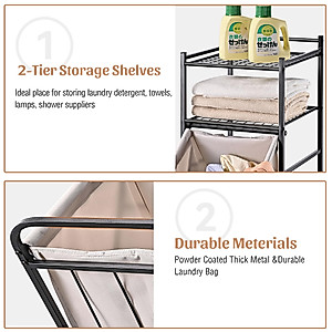 PLKOW Tilt Out Laundry Hamper with Shelf, Laundry Basket Laundry Hamper Cabinet with Removable Liner Bag, 65 Liter, 15.8L x 15.8W x 40H Inch