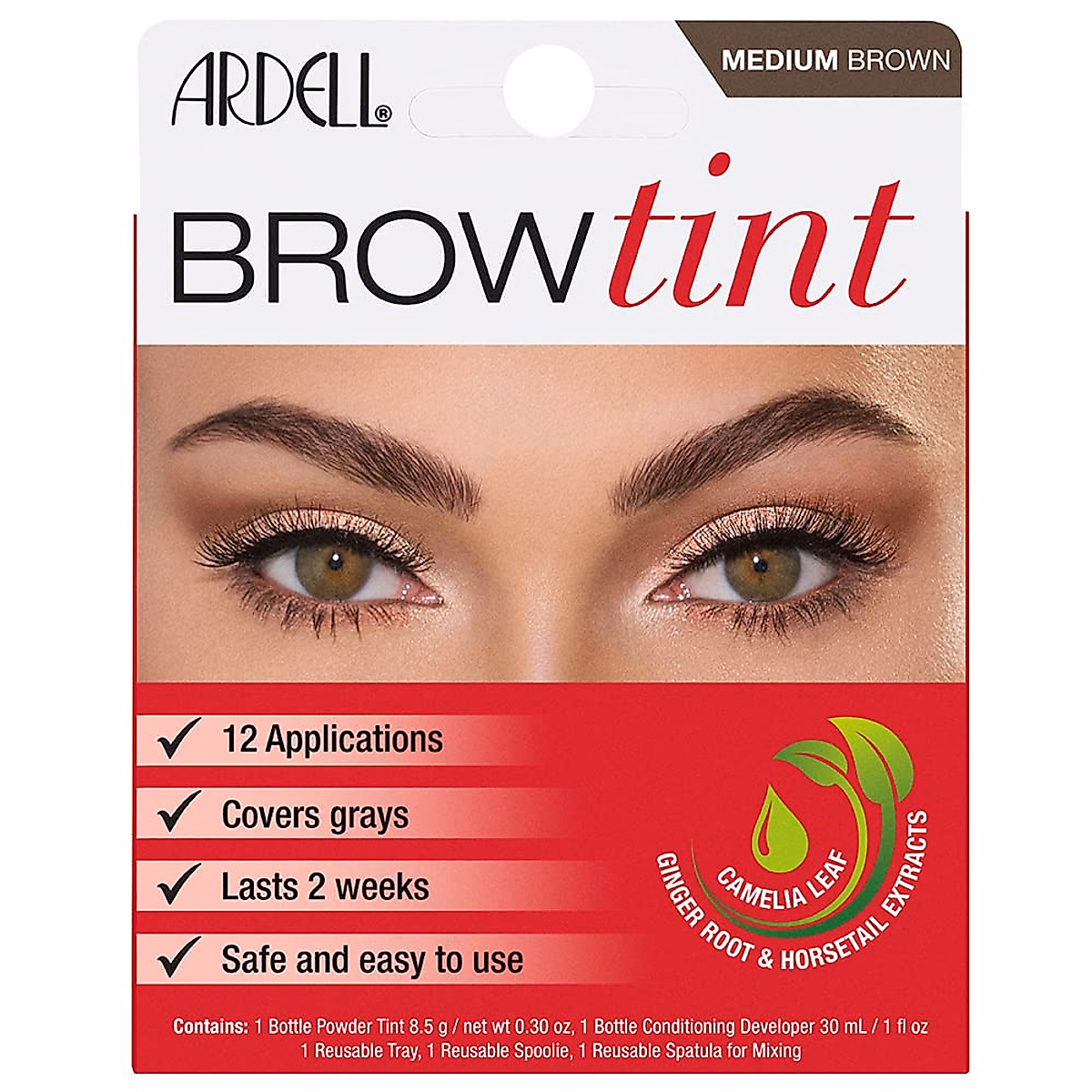 Ardell Brow Tint Medium Brown, Longer-lasting, Semi-permanent Brow Dye, with Natural Extracts, Complete Brow Tinting Kit, 1 pack