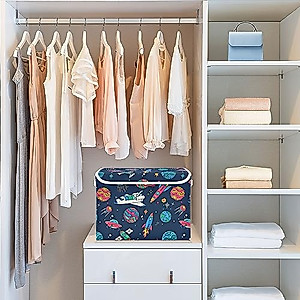 Krafig Spaceship Galaxy Outer Space Decorative Storage Box with Lid Large Bins Baskets Foldable Cube Organizer Collapsible Containers for Organizing, Toy, Home, Shelf, Closet