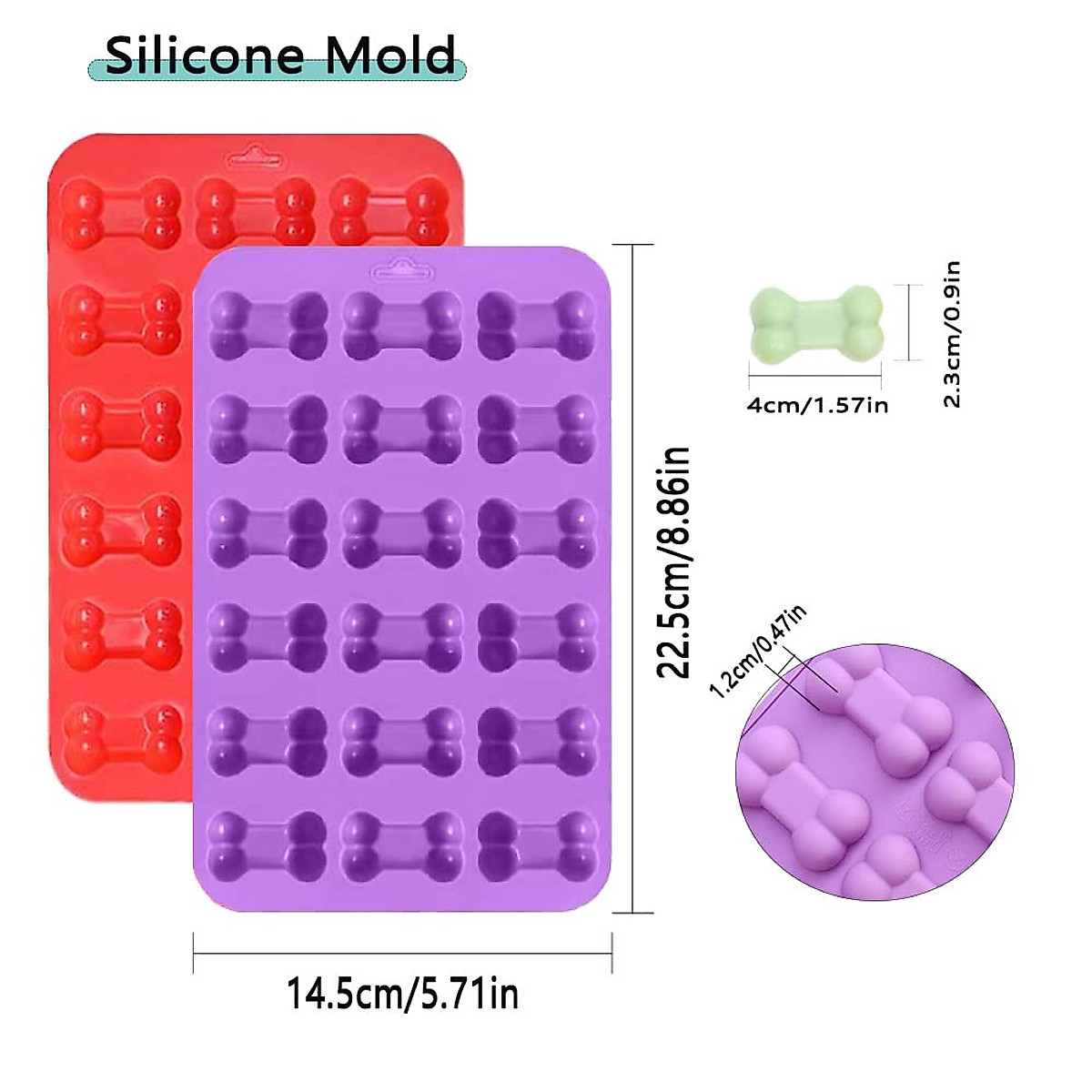 PIVHWIR Bone Silicone Molds, Food Grade Non-Stick Silicone Molds for Chocolate, Candy, Dog Treats, Jelly, Ice Cube ( 4 PCS, Red+Purple )