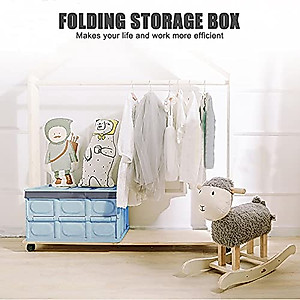 Lidded Storage Bins 2 Pack 30L Collapsible Storage Box Crates Plastic Tote Storage Box Container Stackable Folding Utility Crates for Clothes, Toy, Books ,Snack, Shoe, and Grocery Storage Bin-Blue