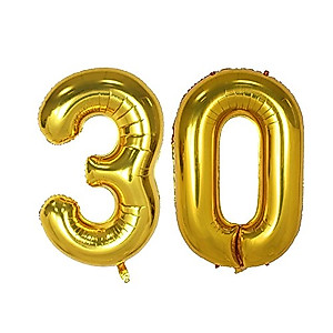 40inch Gold Number 30 Balloon Party Festival Decorations Birthday Anniversary Jumbo foil Helium Balloons Party Supplies use Them as Props for Photos (40inch Gold Number 30)