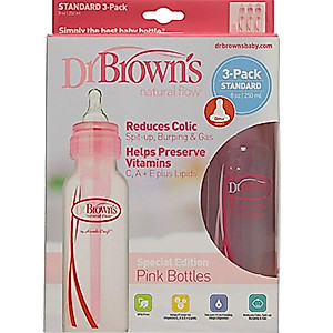 Dr Browns Natural Flow Standard PINK 8oz Bottle- 3 Pack