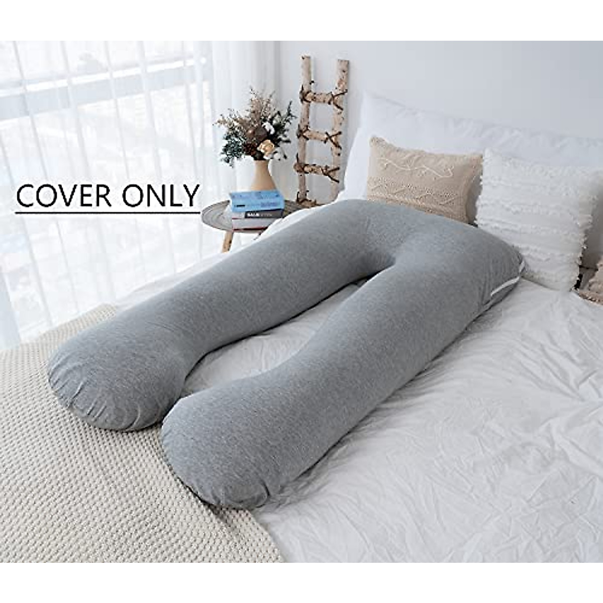 AngQi U Shaped Pregnancy Pillow Cover Case - Fit 55'' U Shape Pillows - Total Body Maternity Pillow Replacement Cover - Jersey Knit Cotton - Grey