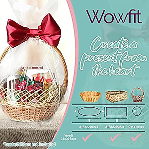 Wowfit Cello Bags,10 CT 24x30 inches Clear Cellophane Bags Perfect for Gift Baskets, Presents, Weddings, Bridal/Baby Showers and More (Flat, No Gusset, 24x30 inches, Not include Ribbon)