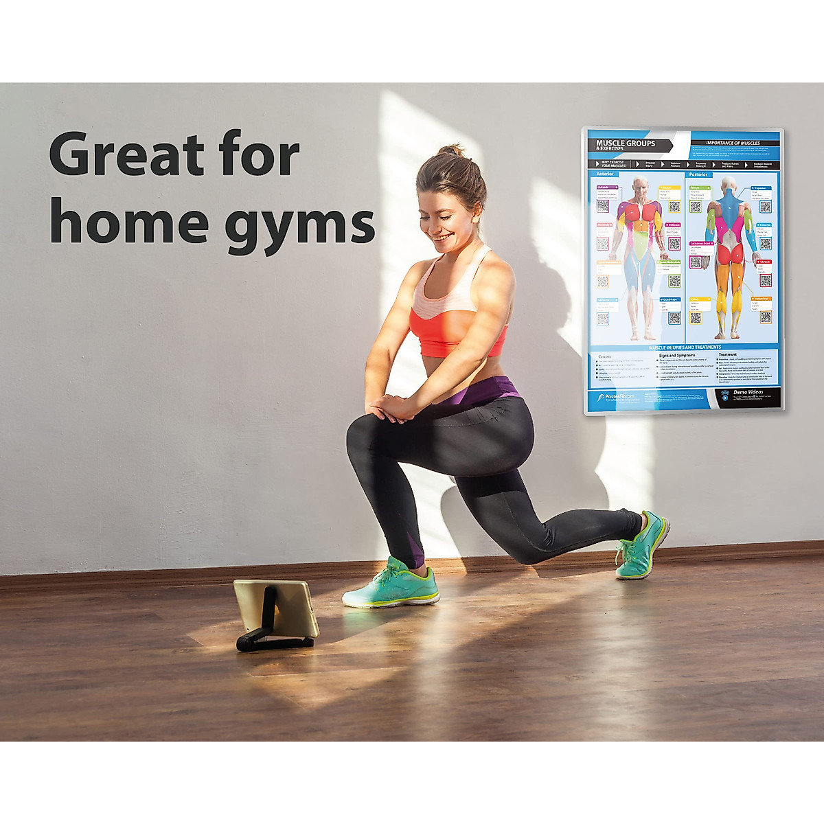 Gym Workout Posters - Set of 7 - Laminated - EXTRA LARGE 33" X 23.5" - Exercise Posters - Gym or Home Workout Charts - Includes Video Training Support