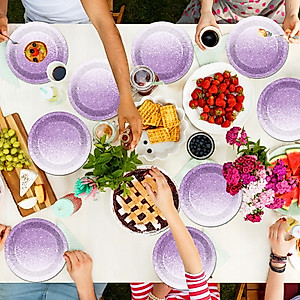 ZOIIWA 48PCS Ombre Purple Party Plates Gradient Pastel Purple Paper Plates Party Decorations Light Purple Sprinkle Dessert Plate Tableware for 48 Guests Women Birthday Wedding Tea Party Supplies