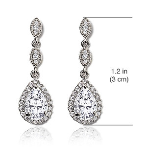 A+O Bridesmaid Gift, Teardrop Cubic Zirconia Crystal Earrings in Silver