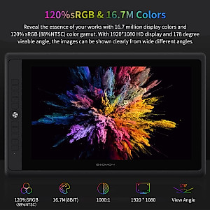 GAOMON PD156Pro - 15.6" Drawing Tablet with Screen Full-Laminated 120% sRGB Pen Display with Dial Key & 10 Hotkeys, Battery-Free Stylus Art Tablet for Digital Drawing, Anime, Sketch, Graphic Design