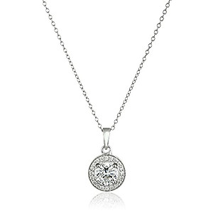 Amazon Collection womens Sterling Silver Cubic Zirconia Halo Pendant Necklace and Stud Earrings Jewelry Set