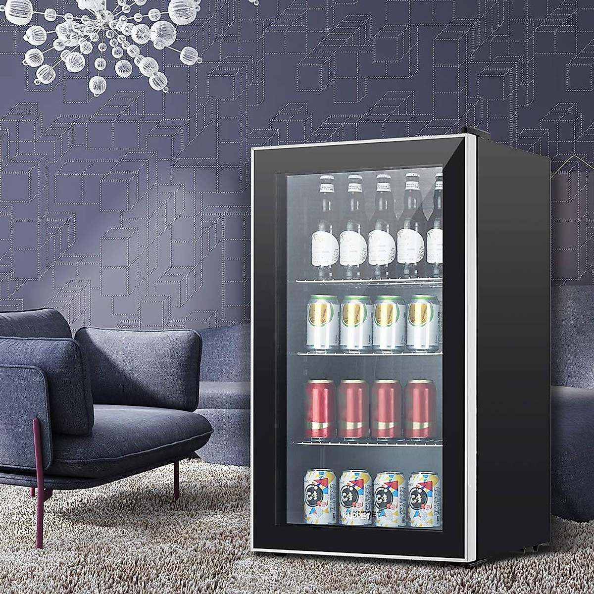 KUPPET 120-Can Beverage Cooler and Refrigerator, Small Mini Fridge for Home, Office or Bar with Glass Door, Perfect for Soda Beer or Wine, Black&Stainless Steel, 3.1 Cu.Ft