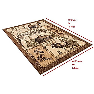 HR Cabin Rug–Lodge, Cabin Nature and Animals Area Rug–Modern Geometric Design Cabin Area Rug–Abstract, Multicolor Design– Moose/Bear/Lodge/Nature