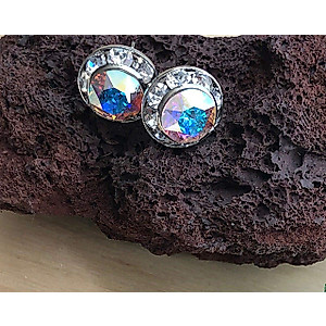 PammyJ 11mm Round Crystal Earrings (Auora Borealis)