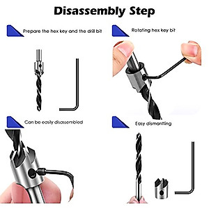 Werkzeug Countersink Drill Bits Set- 7Pcs Counter Sink Bit for Wood High Speed Steel, Woodworking Carpentry Reamer With 1 Free Hex Key Wrench