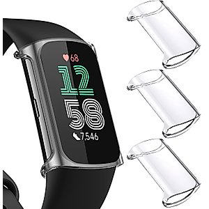 NANW 3-Pack Screen Protector Compatible with Fitbit Charge 6/5 (Not for Charge 4/3), TPU Rugged Bumper Case Cover All-Around Protective Plated Bumper Shell Accessories for Charge 6 5 Smartwatch