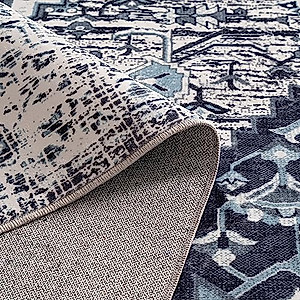 Syalife Washable Rug Vintage Area Rugs, 5'x 7' Living Room Rug with Non Slip Backing, Ultra-Thin Medallion Distressed Non-Shedding Blue Rug, Vintage Floor Mat Indoor Rug (FG12-Blue, 5'x 7')