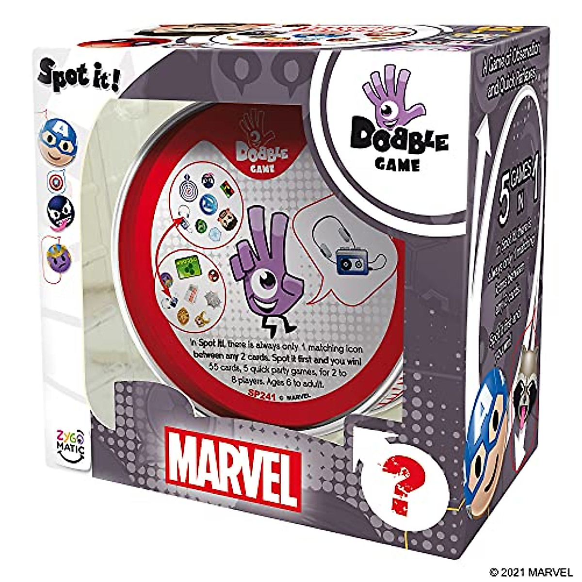Zygomatic Spot It! Marvel Emojis - Marvel Super Heroes Family Card Game for Superhero Fun! Fast-Paced Matching Game for Kids and Adults, Ages 6+, 2-8 Players, 15 Minute Playtime, Made