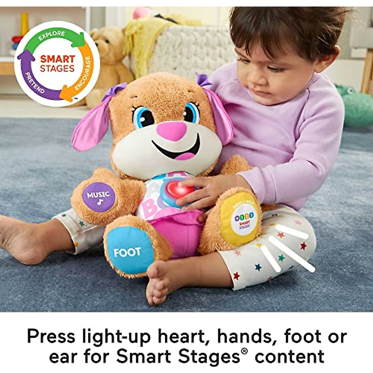 Fisher-Price Laugh & Learn Baby & Toddler Toy Smart Stages Sis Interactive Plush Dog With Music Lights & Learning Content For Ages 6+ Months