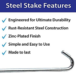 Moose Supply Steel Tent Stakes Heavy Duty Ground Stake, Metal Stakes to Anchor Commercial Inflatables, Outdoor Camping Canopy, Fence, Garden Tent Accessories, 5/8" Diameter x 18" Length, 10 Pack